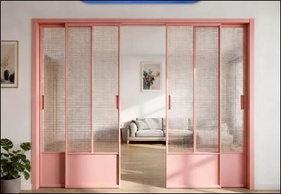 China French triple linkage kitchen sliding door living room balcony titanium magnesium alloy partition hanging rail floor rail glass sliding door customization for sale