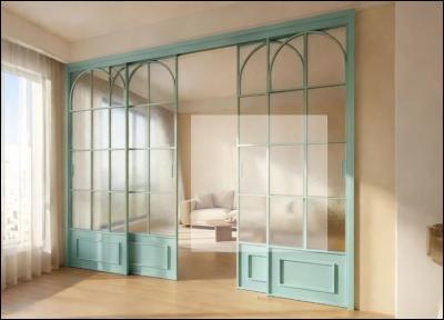 China French vintage triple linkage glass door kitchen sliding door aluminum alloy partition door living room balcony floor rail sliding door for sale