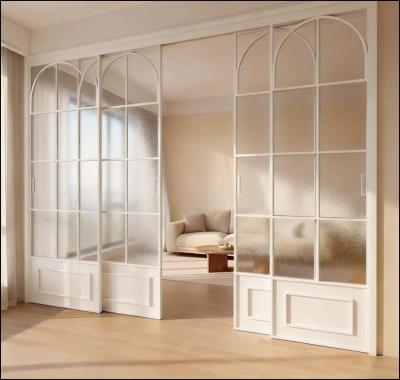 China Kitchen sliding door, French vintage triple linkage, living room balcony, bedroom partition, hanging rail, floor rail, glass sliding door, customization for sale