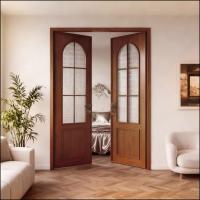 China Custom French Vintage Walnut Door Titanium Magnesium Aluminum Alloy Glass Double Door Kitchen Bedroom Balcony Partition for sale