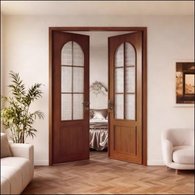 China Custom French Vintage Walnut Door Titanium Magnesium Aluminum Alloy Glass Double Door Kitchen Bedroom Balcony Partition for sale