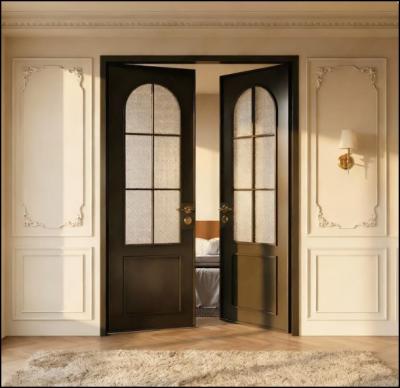 China Custom French Vintage Black Doors Titanium Magnesium Aluminum Alloy Glass Double Door Kitchen Bedroom Balcony Partition Door for sale
