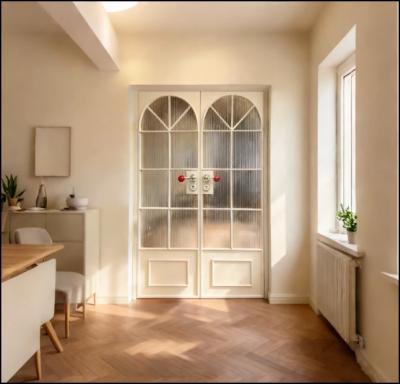 China Custom French Vintage Walnut Door Titanium Magnesium Aluminum Alloy Bedroom Kitchen Balcony Partition Glass Double Door for sale