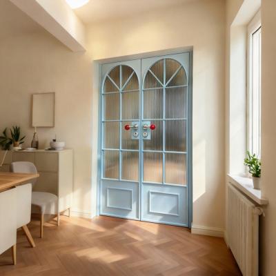 China Custom French retro blue double open titanium magnesium aluminum alloy glass double door for bathroom and toilet partition for sale