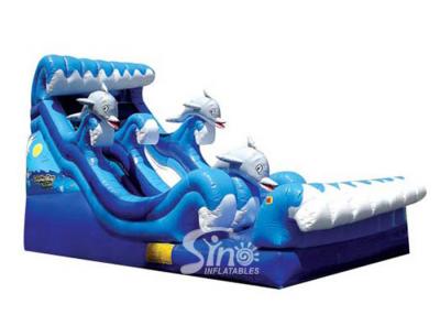 China 6.0m Outdoor Commercial Inflatable Water Slide Three Dolphins 0.55mm PVC Tarpaulin for sale