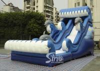 China 6.0m Outdoor Commercial Inflatable Water Slide Three Dolphins 0.55mm PVC Tarpaulin for sale