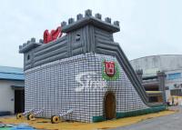 China 12x10m commercial kids giant inflatable medieval castle slide with tunnel N obstacle course from Sino Inflatables for sale