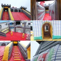 China 12x10m commercial kids giant inflatable medieval castle slide with tunnel N obstacle course from Sino Inflatables for sale