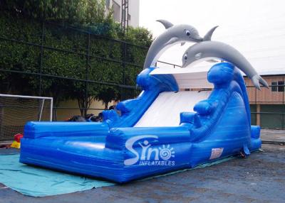 China 5m High Dolphin Kids Inflatable Water Slide with Pool EN14960 Certified 9.3x3.6m for sale