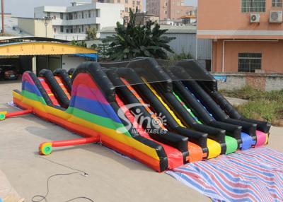 China 6 Lane Color Run Inflatable Obstacle Course with 2 Hill Slides for 5K Sports Activities for sale