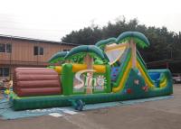 China 12m Long Outdoor Kids Jungle Inflatable Obstacle Course With Big Fun Slide for sale
