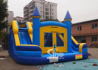 China Commercial kids double lane inflatable water combo castle with removable custom banner for sale