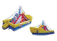 China 6 Mts High Victory Ship Shape Inflatable Slide Playground With Colorful Flags for sale