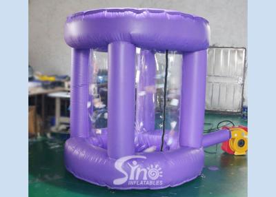 China Inflatable Money Blowing Machine 2x2x2.5m PVC Tarpaulin Purple Cash Grab Booth for sale
