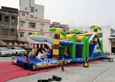 China Outdoor Commercial Jungle Shark Inflatable Obstacle Course 610g PVC for Kids Adults for sale