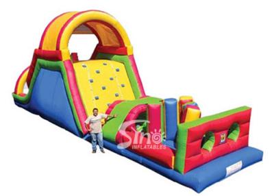 China Commercial Rainbow Kids Inflatable Obstacle Course with Big Slide 6m x 4m x 3m for sale