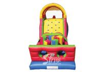 China Commercial Rainbow Kids Inflatable Obstacle Course with Big Slide 6m x 4m x 3m for sale