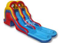China 5 mts high double lane kids inflatable water slide with big water pool for sale
