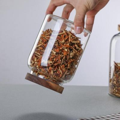 China High Borosilicate Glass Storage Jar Super Clear With Wooden Lid for sale