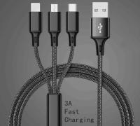 China Fast Charging CE 3 in 1 USB Data Cable For Android Phone 120cm for sale