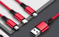 China Fast Charging CE 3 in 1 USB Data Cable For Android Phone 120cm for sale