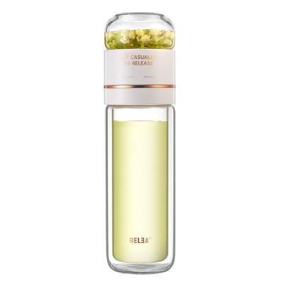 China Durable Sport Borosilicate Glass Water Bottle Heat Resistant Double Wall for sale