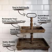 China Customization Farmhouse Wooden 2 Tier Tray Stand for Serving Food Fruits Cupcakes Square Tier at Restaurant Home Cake for sale
