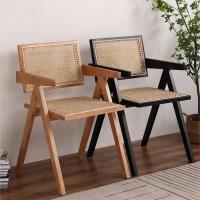 China Nature Color Modern Solid Wood Rattan Dining Arm Chair with Modern Design for sale