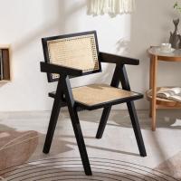 China Nature Color Modern Solid Wood Rattan Dining Arm Chair with Modern Design for sale