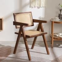 China Nature Color Modern Solid Wood Rattan Dining Arm Chair with Modern Design for sale