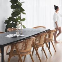 China Hotel Nordic Solid Wood Wicker Rattan Back Dining Chair Living Room Rattan Armchair for sale