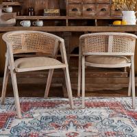 China Hotel Nordic Solid Wood Wicker Rattan Back Dining Chair Living Room Rattan Armchair for sale