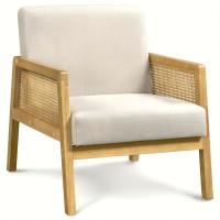 China Modern Living Room Luxury Armchair Furniture Wooden Sofa Chair with Luxury Fabric Velvet and Rattan in Popular Nature Color for sale