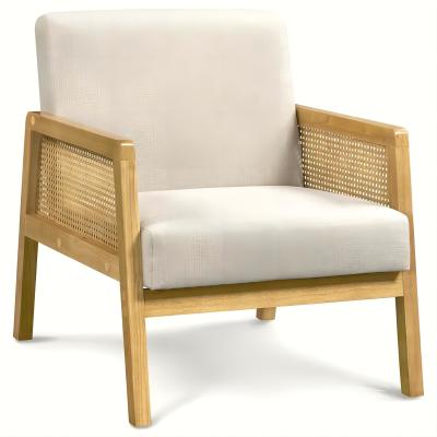 China Modern Living Room Luxury Armchair Furniture Wooden Sofa Chair with Luxury Fabric Velvet and Rattan in Popular Nature Color for sale