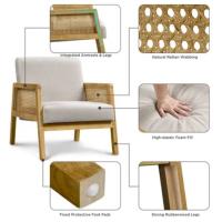 China Modern Living Room Luxury Armchair Furniture Wooden Sofa Chair with Luxury Fabric Velvet and Rattan in Popular Nature Color for sale