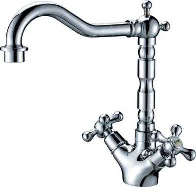 China Brass Polished Chrome Kitchen Sink Water Faucet One Hole with Two Cross Handles for Home for sale
