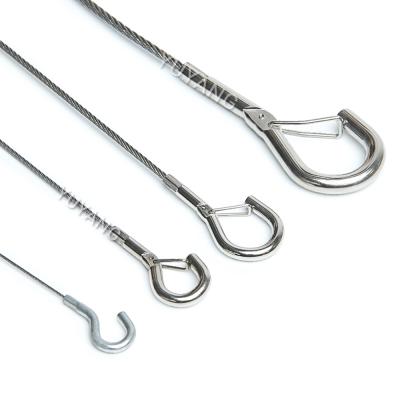China Stainless Steel Safety Wire Rope Sling Lanyard with Double Snap Hook Ends for sale
