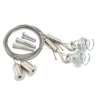 China Factory Customization Screw Ceiling Fixing Steel Wire Rope Light Suspension Set  with Adjustable Hook Cable Gripper Hanging for sale