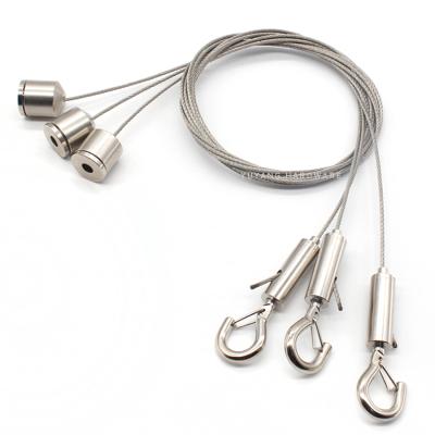 China Cable Suspension System Adjustable Brass Hook Cable with Stainless Steel Wire Rope Clip Ceiling Hanging Kit for sale