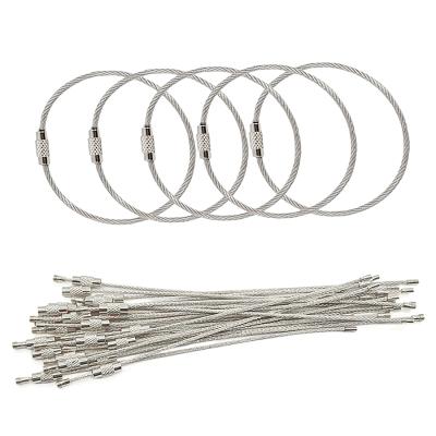China Stainless Steel Cable Key Ring Colorful-Coated Cable Loop with Screw Lock Welded and Cut Rope Wire Key Chains AISI Standard for sale