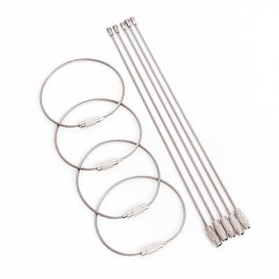 China Stainless Steel Cable Key Ring Silver Gold Wire Loop Key Chains Safety Cable Hanging Luggage Tag Accessories AiSi Welding for sale