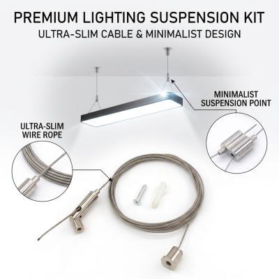 China Universal Hanging Kit 2m Steel Cable Ceiling Canopy 2 Sets Adjustable Height Linear Track Panel Batten LED Lights for sale