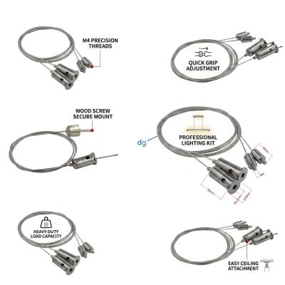 China Adjustable Stainless Steel Suspension Cable Kit 2.0mm Wire Rope Gripper System for Chandelier Ceiling Light Fixtures for sale