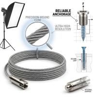 China Adjustable Side Exit Cable Gripper Black Coated Steel Wire Rope 1.5mm for Light Box Retail Signage Hanging for sale