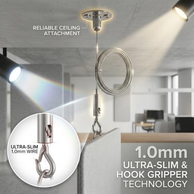 China 1.0mm Ultra Slim Steel Wire Rope Cable Suspension Kit Acoustic Board Hanging Set with Mini Hook Gripper for sale