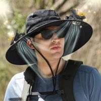 China Rechargeable Solar Fan Hat - Adjustable Wide Brim (60cm) Fishing Cap with Dual Cooling Fans & UV Protection for sale