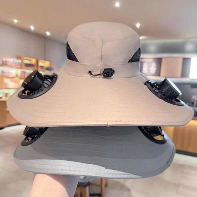 China Men's Summer Denim Fisherman Hat with UV Protection Dual-Use Solar & USB Charging Fan Reversible and Strong Wind Power for sale