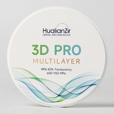China 3D PRO Dental Multilayer Zirconia Block 10mm-30mm Thickness High Flexural Strength for sale