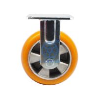 China 6 Inch Round Tread Pu Soft Rigid Casters Heavy Duty Industrial Trolley Wheels for sale