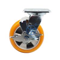 China Industrial Heavy Duty Casters 4 Inch Soft Pu Side Lock Rotating Wheels for sale